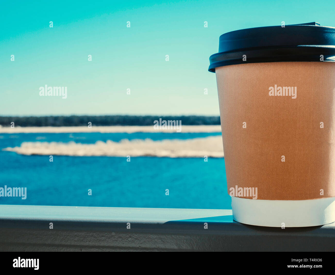 paper cup of coffee from paper on teracce morning background. Film ...
