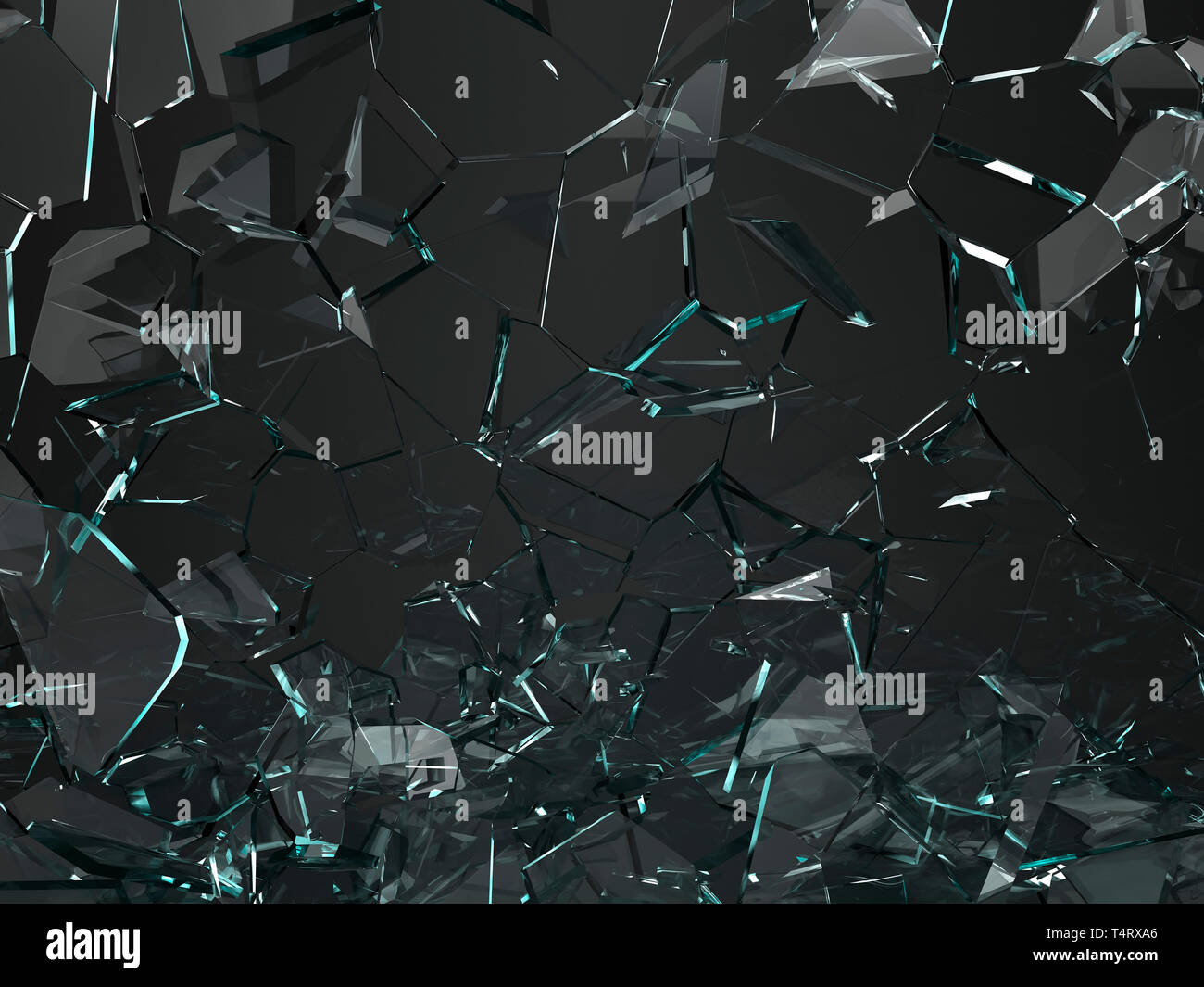 Pieces of glass broken or cracked on black, 3d illustration; 3d ...