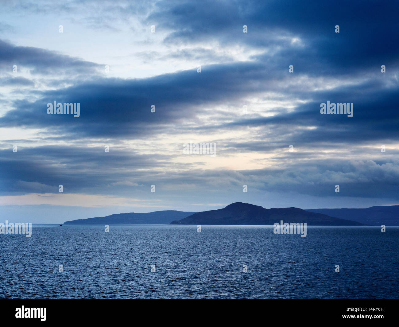 Holy Isle and the Isle of Arran at dusk from the Firth of Clyde North ...