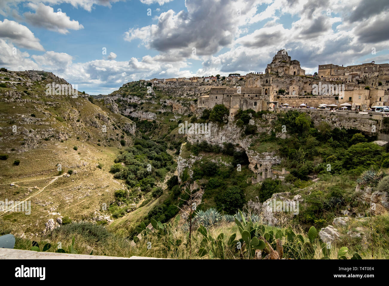 Summer day scenery street view of the amazing ancient town of the Sassi ...