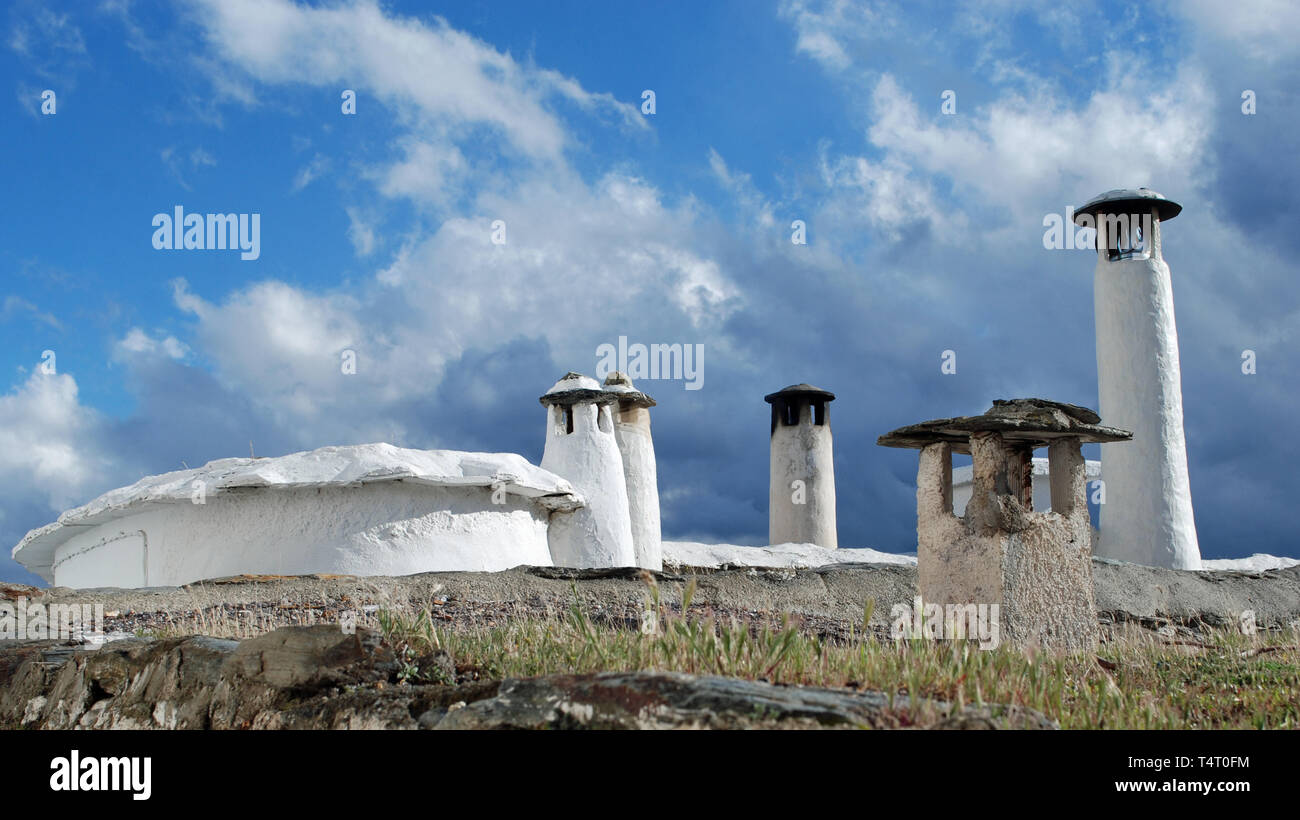The famous chimneys of Capileira in Granada, Andalusia. The mountain ...