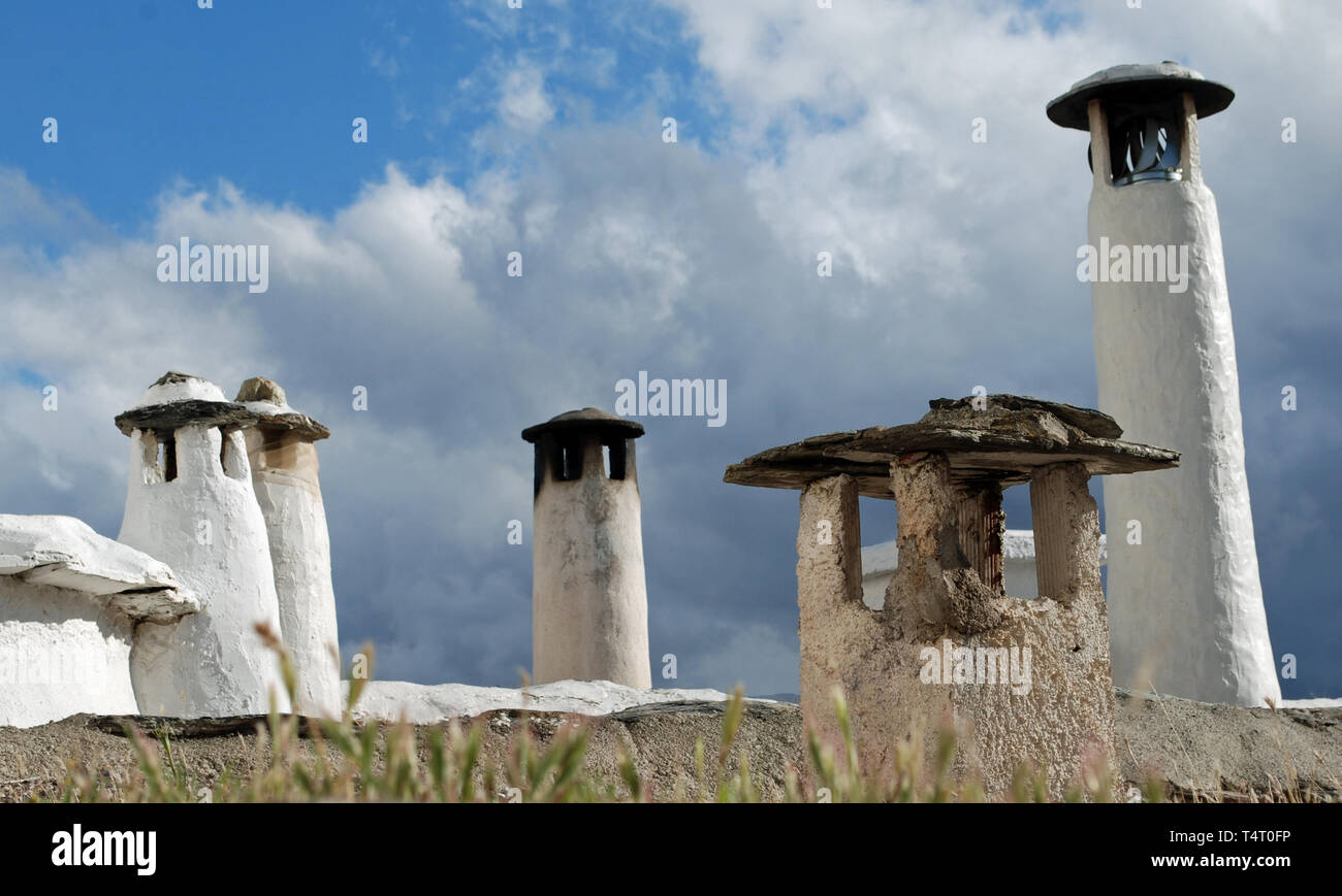 The famous chimneys of Capileira in Granada, Andalusia. The mountain ...