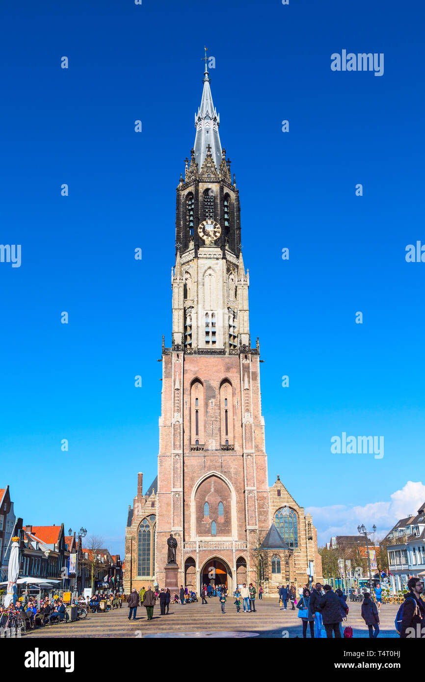 Delft, Netherlands - April 8, 2016: Street view with Nieuwe Kerk or New ...