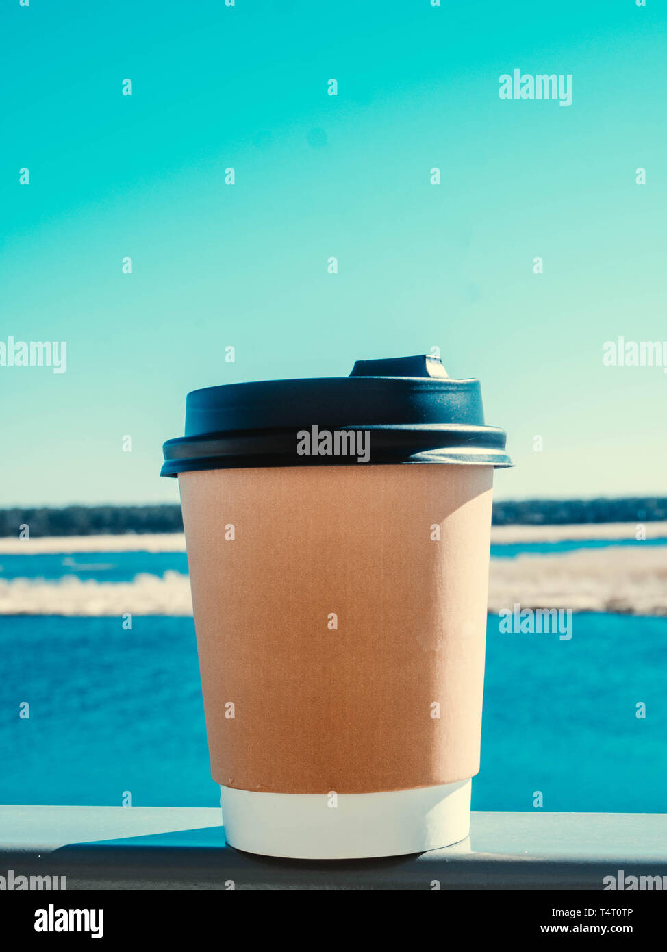 paper cup of coffee from paper on teracce morning background. Film ...