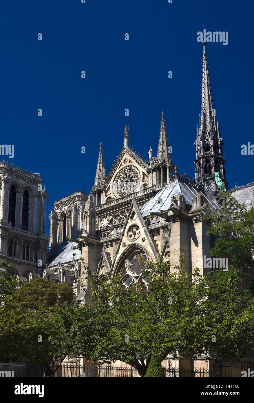 Notre Dame Cathedral; side view; ornate medieval Catholic Church; 1163 ...