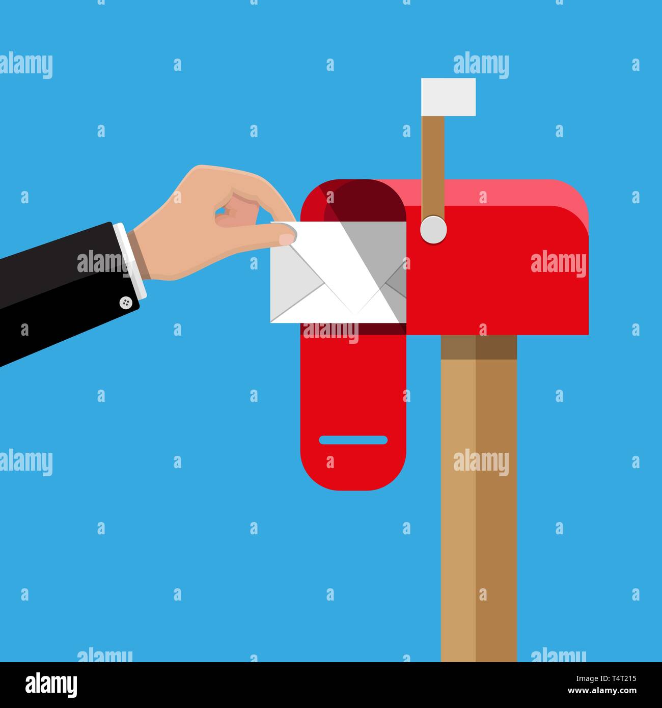 Red opened mailbox with regular mail inside. Post and mail ...