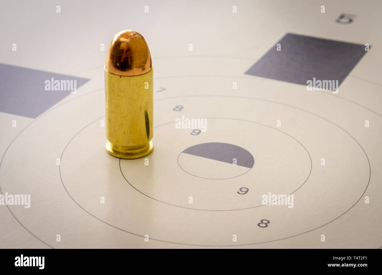 45 ACP bullet with a shooting target in the background Stock Photo - Alamy
