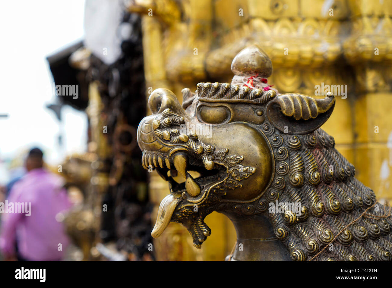 Temple Guardian lion statue at Swayambhunath Temple in Kathmandu Nepal ...