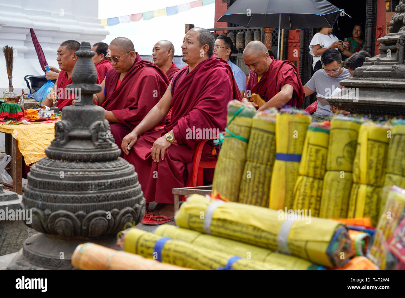 Monks in prayer MonkeyTemple Swayambhunath in Kathmandu Nepal Stock ...