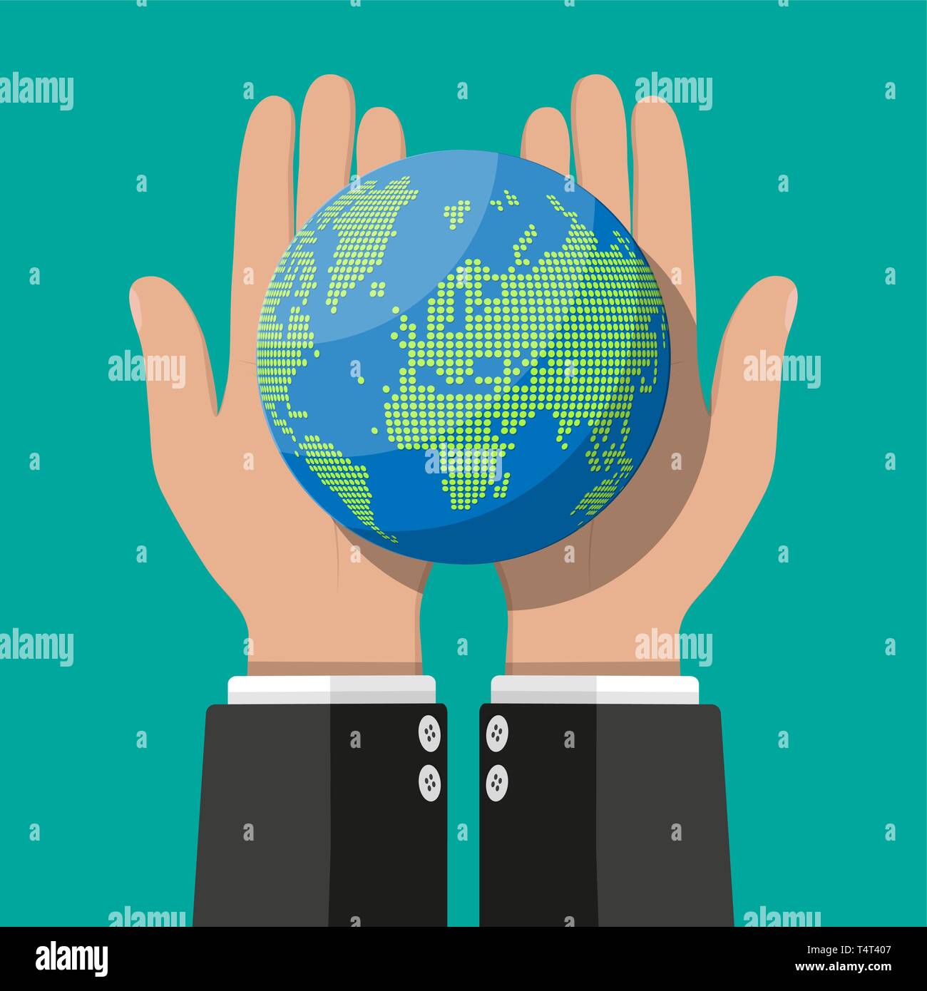 World map silhouette. Globe in hand. Planet earth. Cartography and ...