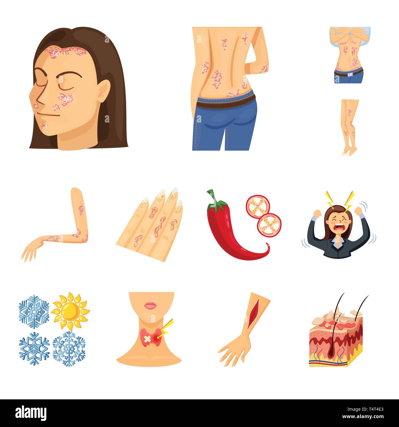 Vector design of pain and dermatology icon. Set of pain and healthcare ...