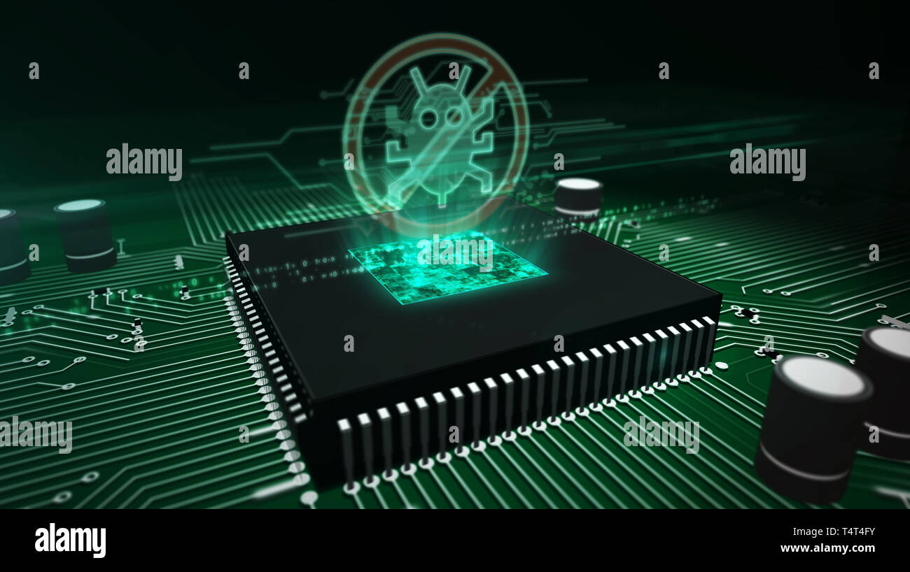 Digital safety concept with antivirus hologram over working cpu in ...