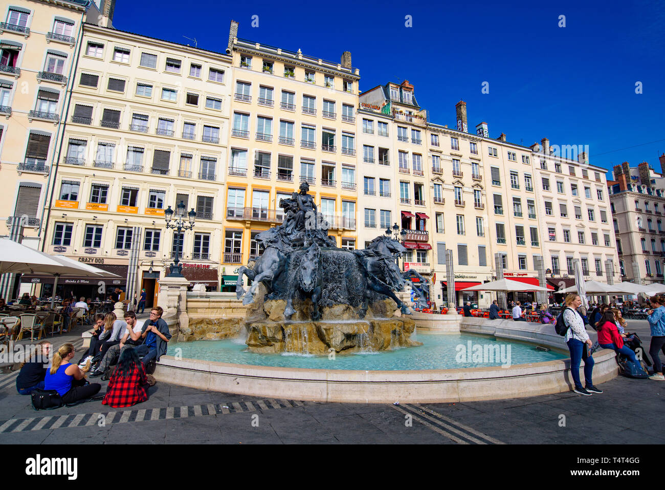 The Bartholdi Fountain at Place des Terreaux in Lyon, France Stock ...