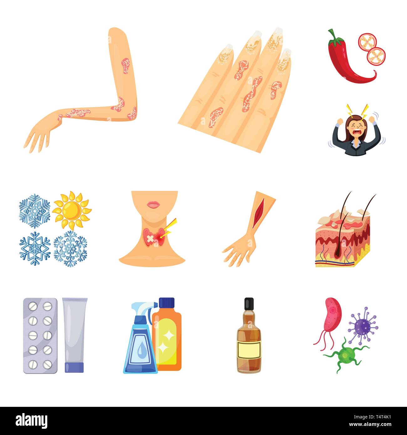 Vector design of pain and dermatology icon. Set of pain and healthcare ...