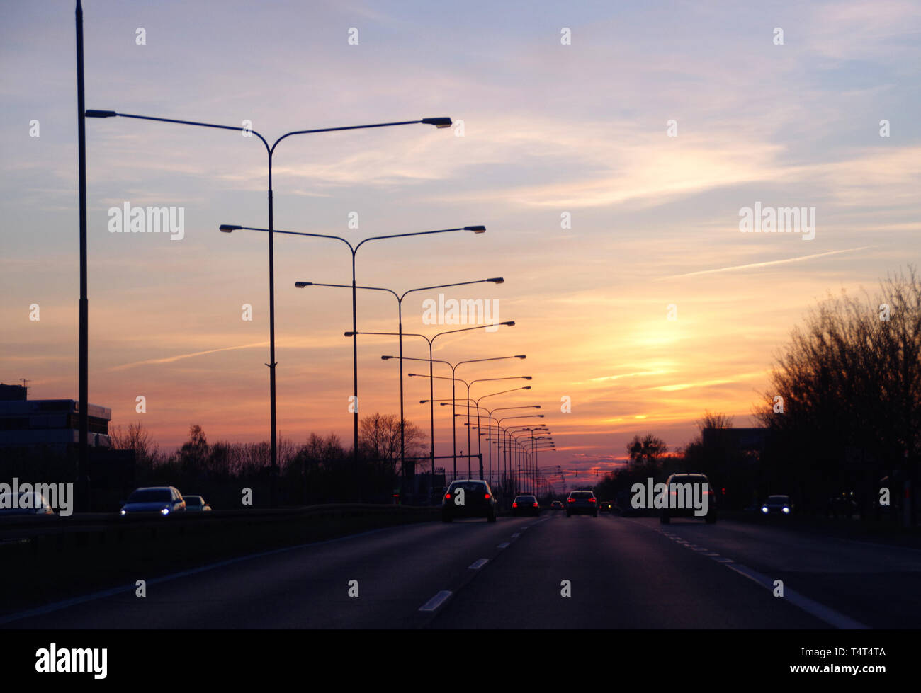 Traffic car sunset road hi-res stock photography and images - Alamy