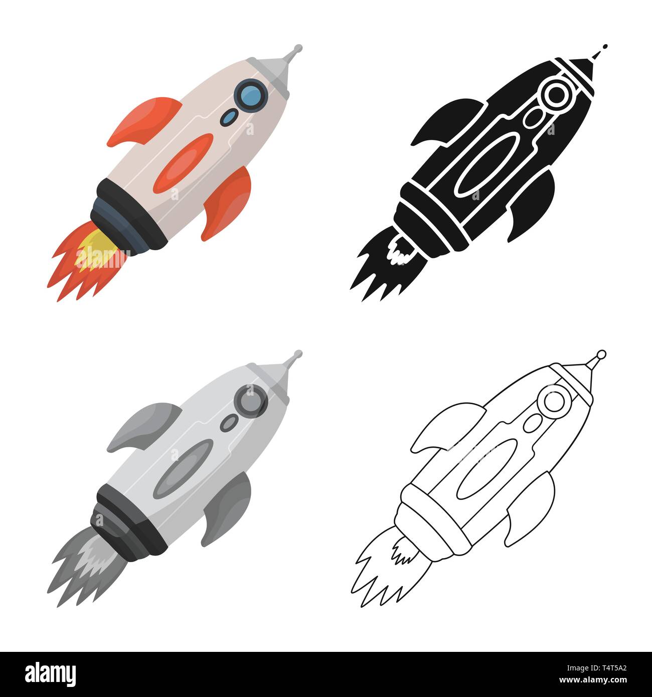 Vector illustration of rocket and launch symbol. Set of rocket and ...