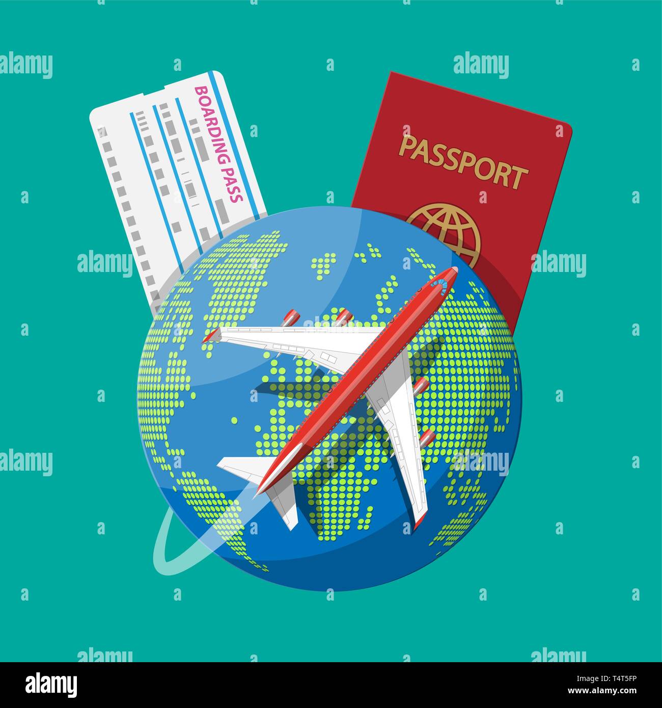 Airplane top view. Passenger or commercial jet, boarding pass and ...