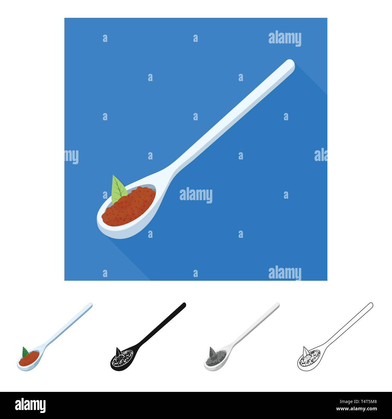 Vector illustration of spoon and tea symbol. Set of spoon and leaf ...