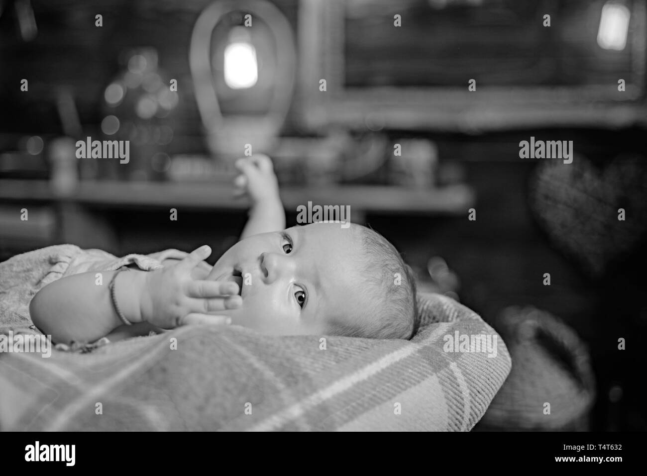 Baby touch. Childhood and happiness. Sweet little baby. New life and ...