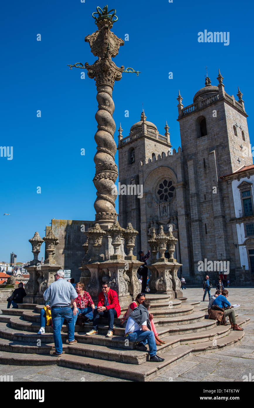 The Porto Cathedral and its historic square (Terreiro da Sé), with ...