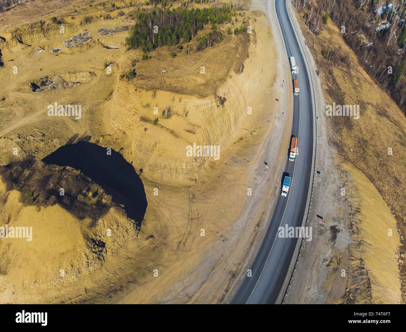 Desert road - Aerial image of traffic going up and down a serpentine ...