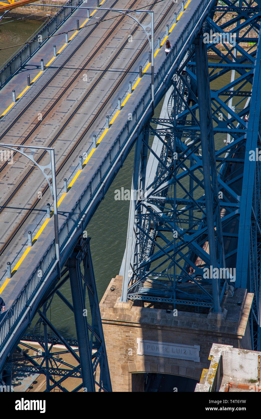 View of Dom Luis I bridge in Ribeira Porto in Portugal. The Ribeira ...