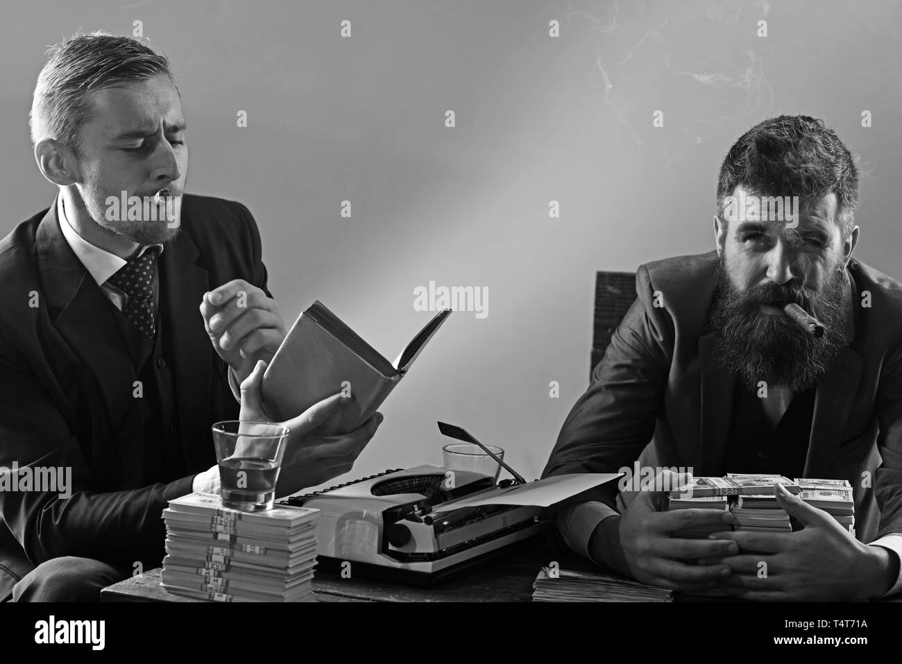 Feeling relaxed. Successful investment in business. Businessmen write ...