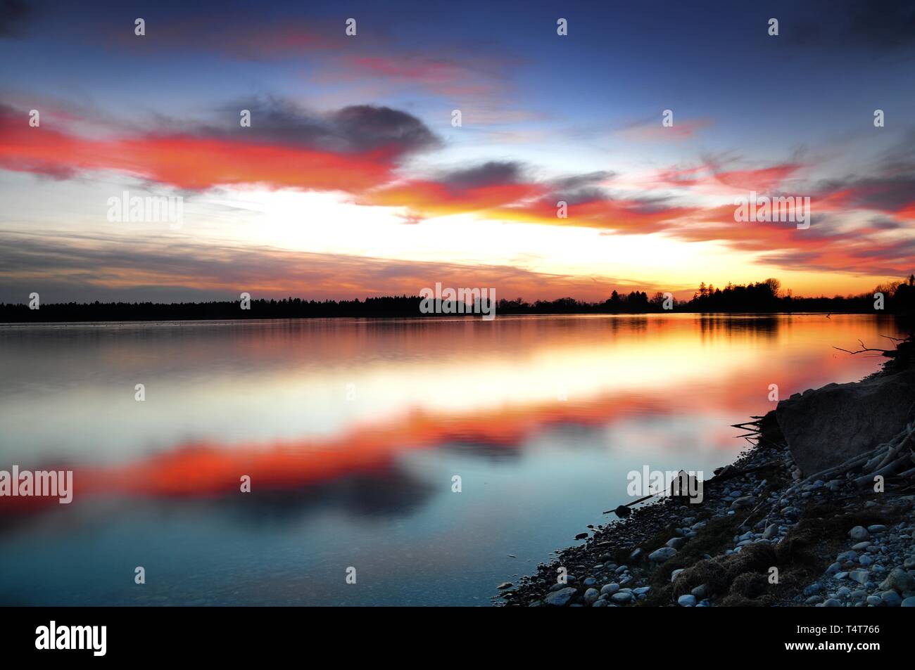 Sunset, Lechstaustufe in Mering, Bavaria, Germany, Europe Stock Photo ...
