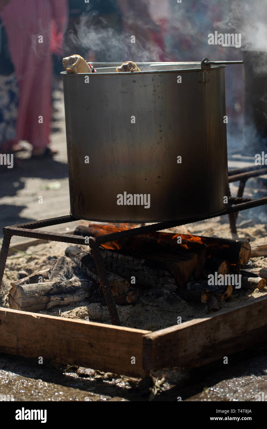 Pan on a fire Stock Photo - Alamy