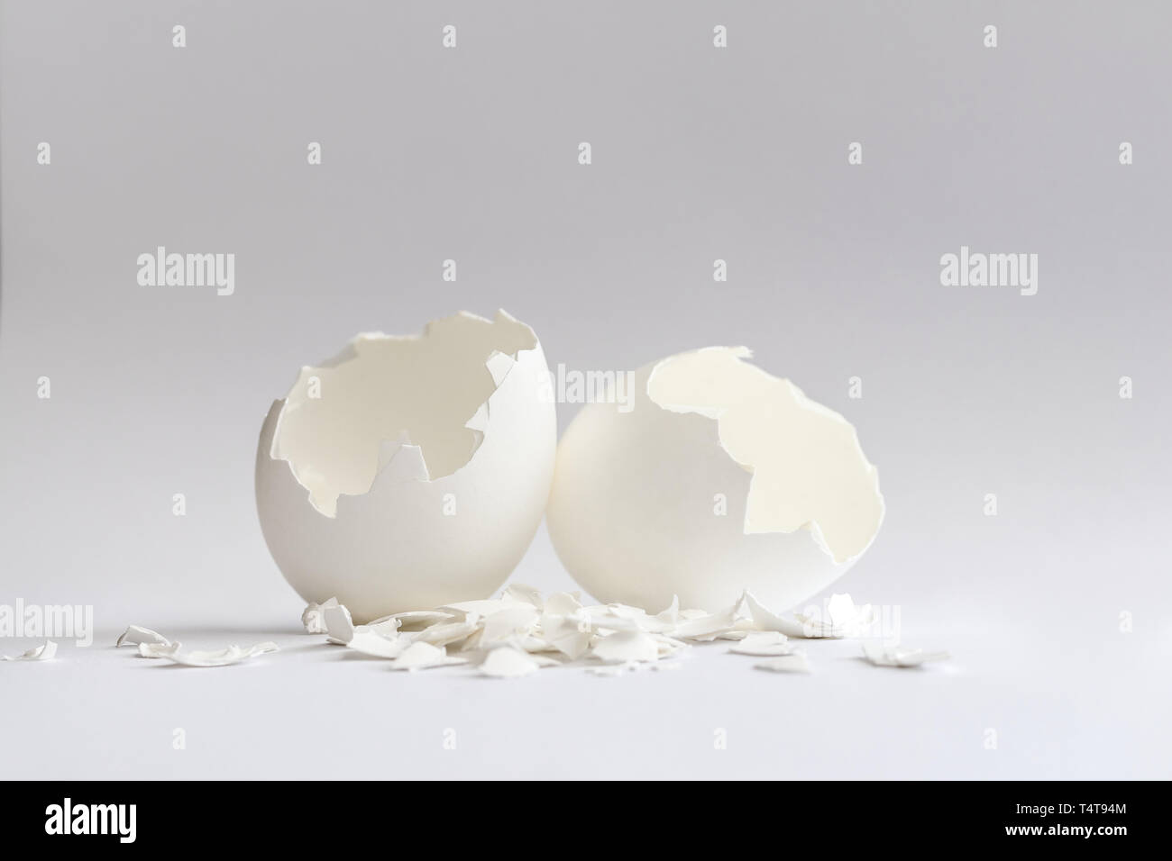 White eggshells on white background Stock Photo - Alamy