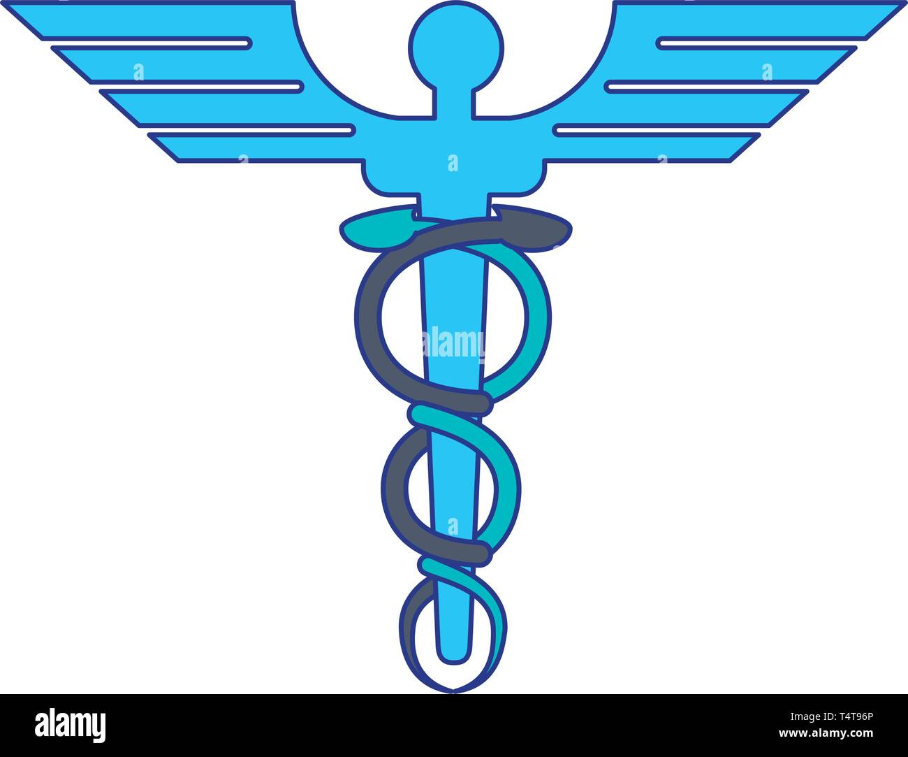 Caduceus medical symbol with wings and sword blue lines Stock Vector ...
