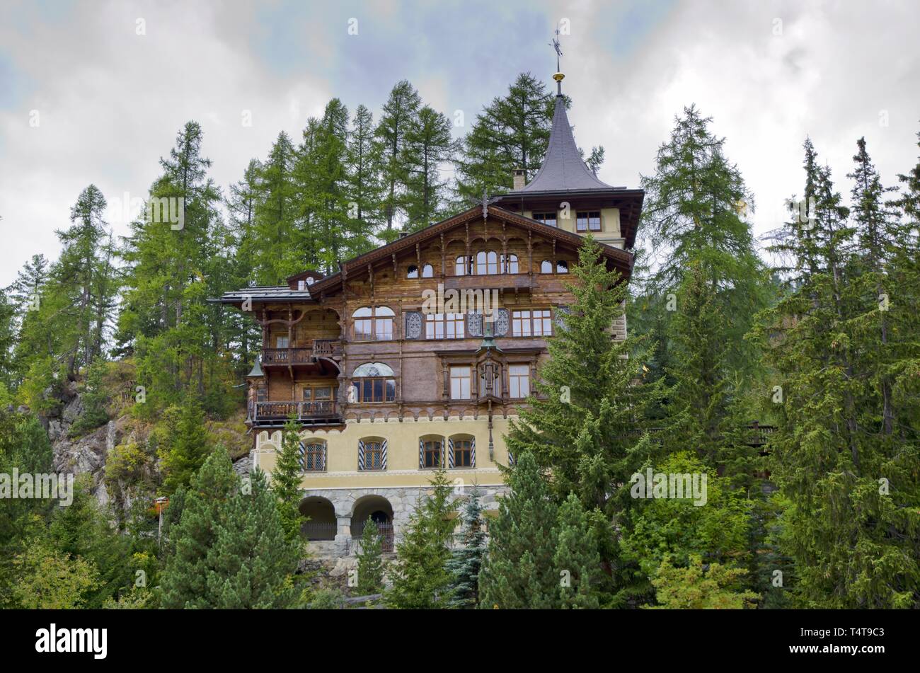 Old Elegant House with Green Trees on a Hill in St Moritz, Switzerland ...