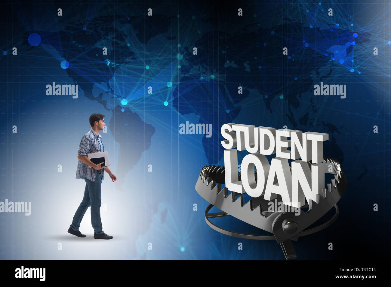 Young student in loan and debt concept Stock Photo - Alamy