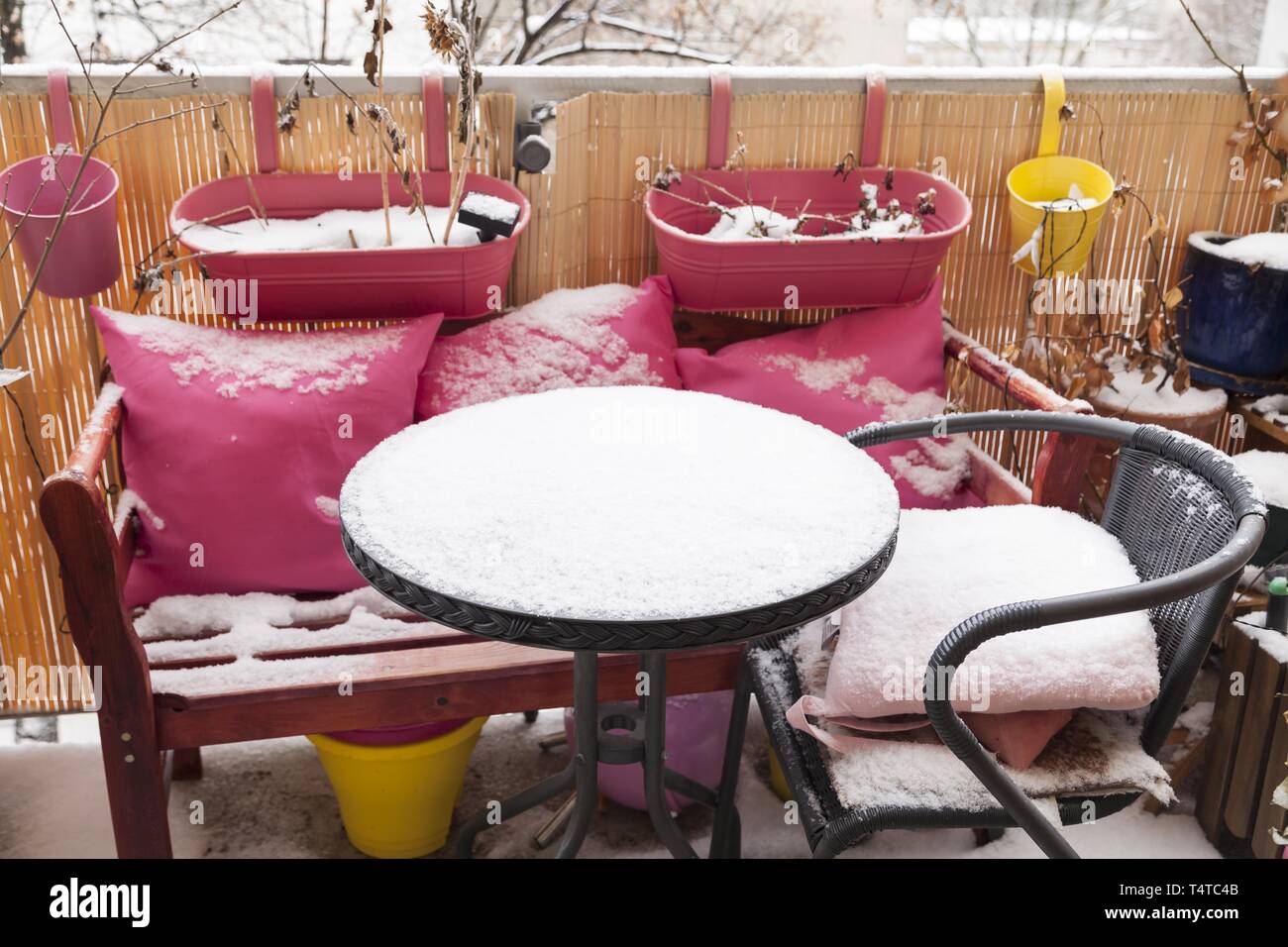 Balcony in winter with snow Stock Photo - Alamy