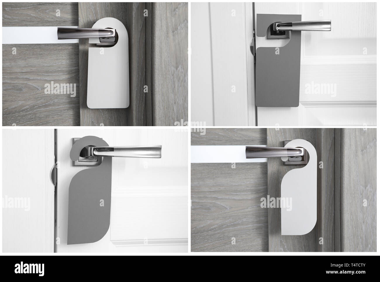 Set of Hotel door handle with blank paper hanger Stock Photo - Alamy