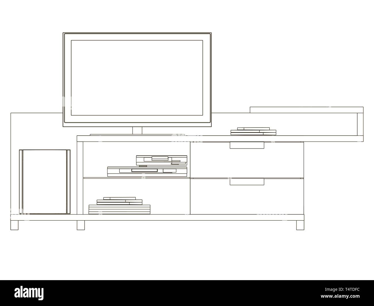 Contour nightstand with TV. Table for home appliances. Front view ...