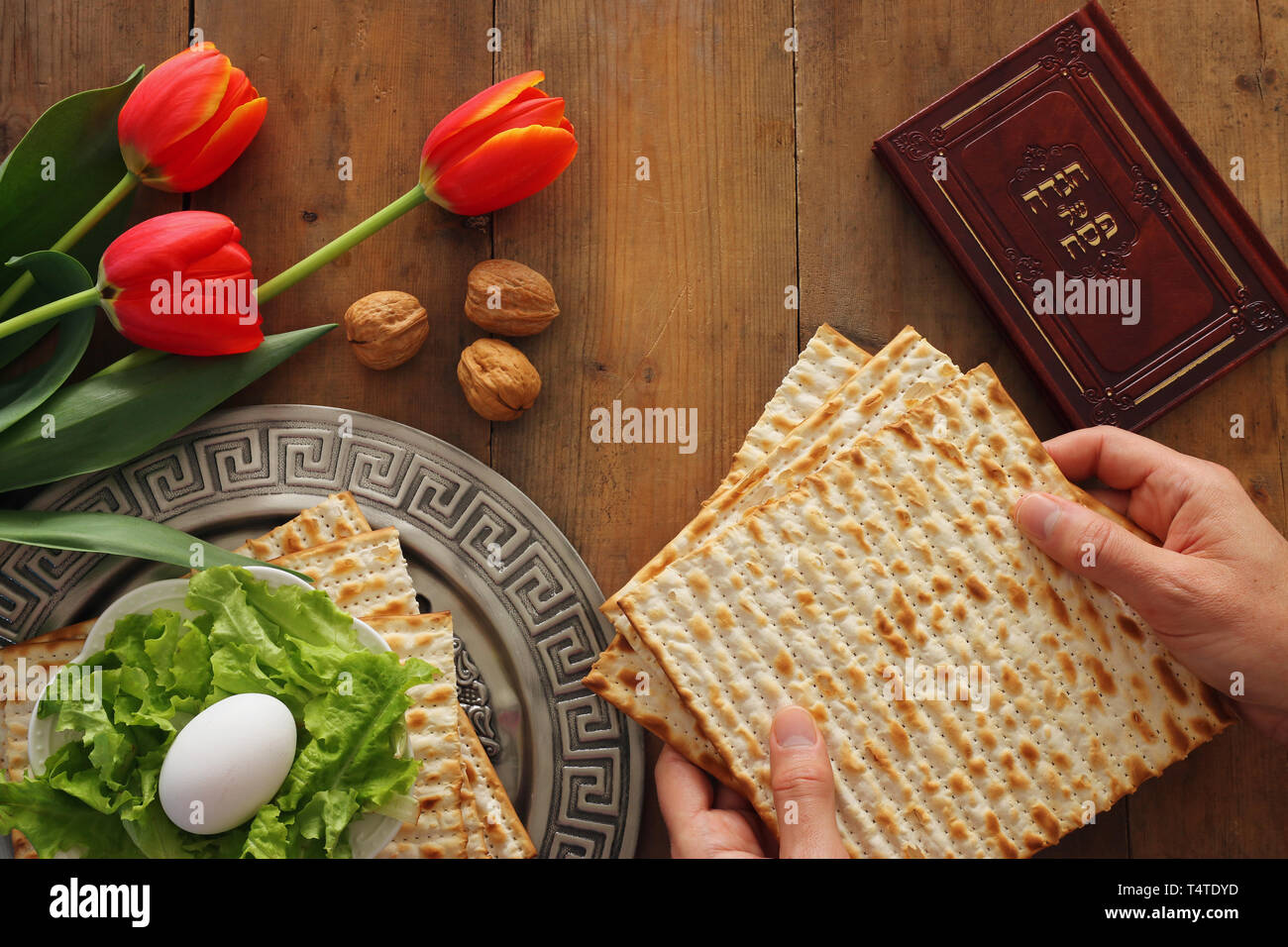 Pesah celebration concept (jewish Passover holiday). Traditional book ...