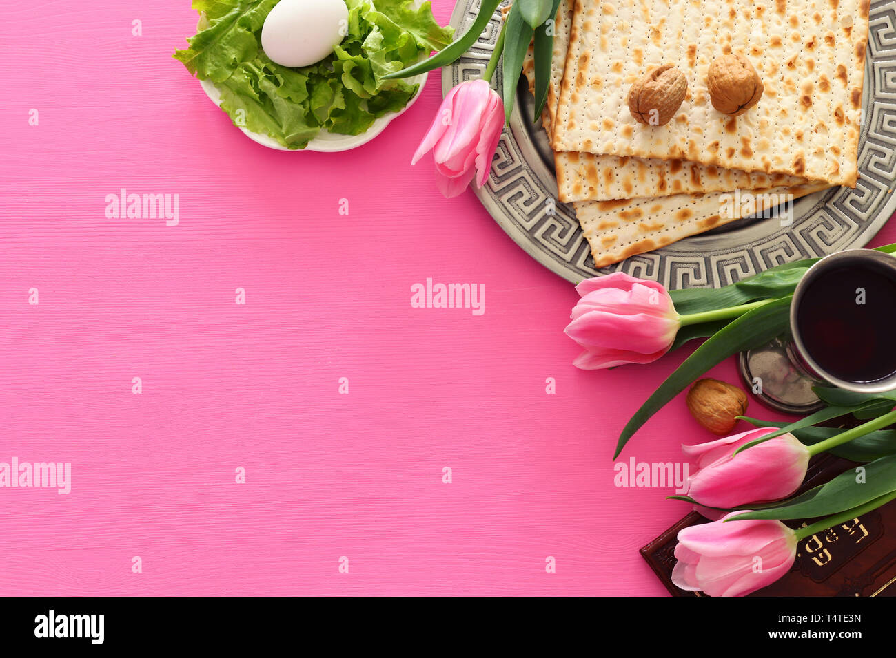 Pesah celebration concept (jewish Passover holiday). Traditional book ...