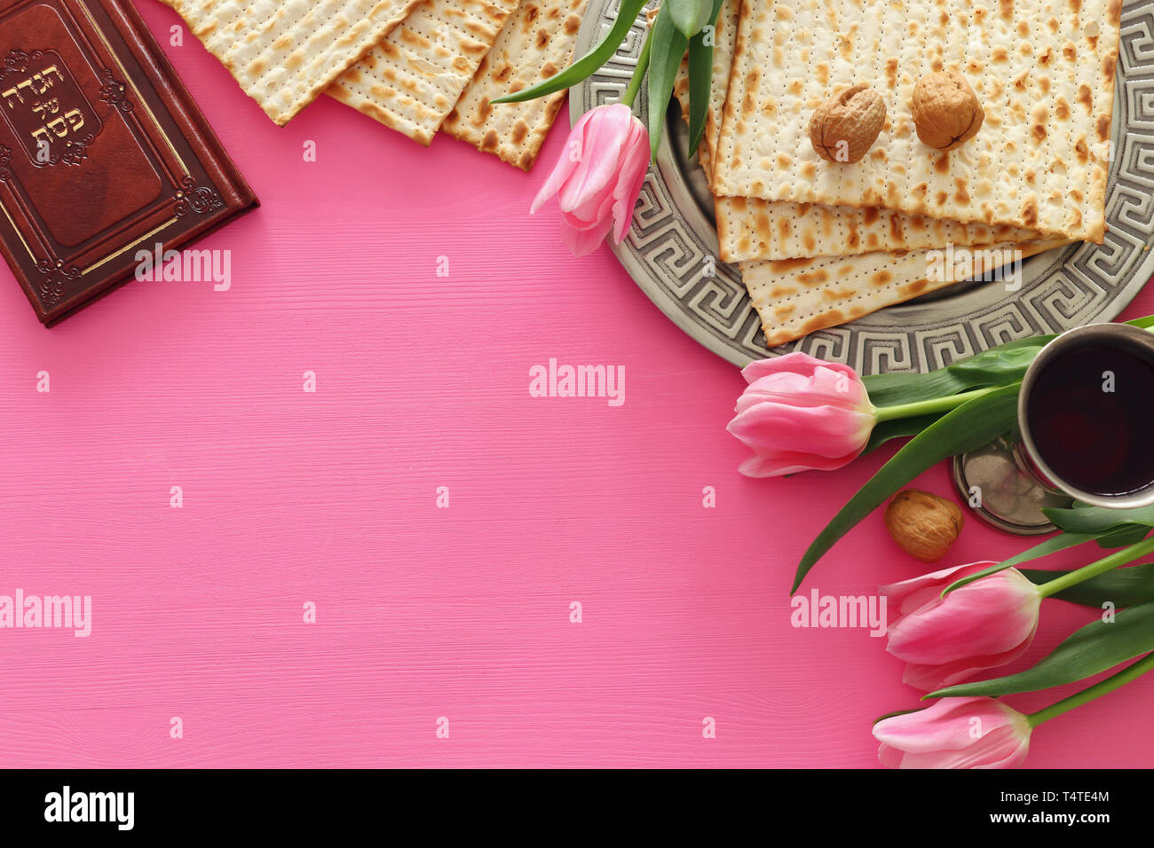 Pesah celebration concept (jewish Passover holiday). Traditional book ...
