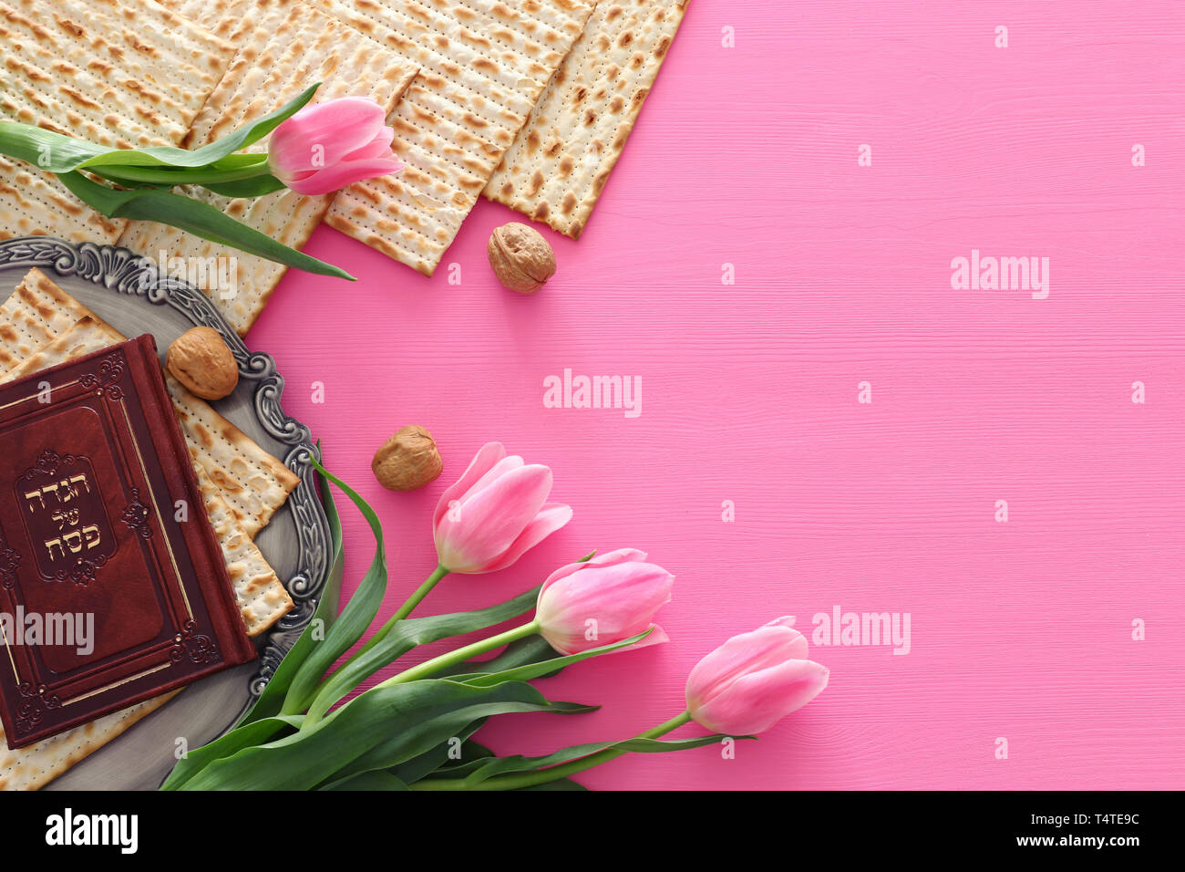 Pesah celebration concept (jewish Passover holiday). Traditional book ...