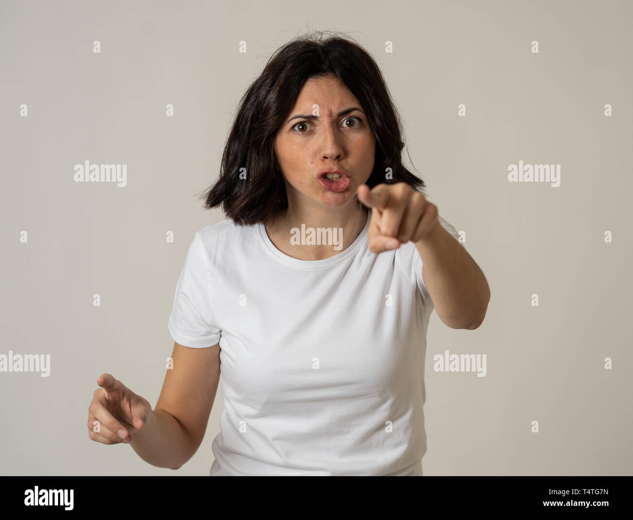 Close up of young frustrated caucasian woman with angry and stressed ...