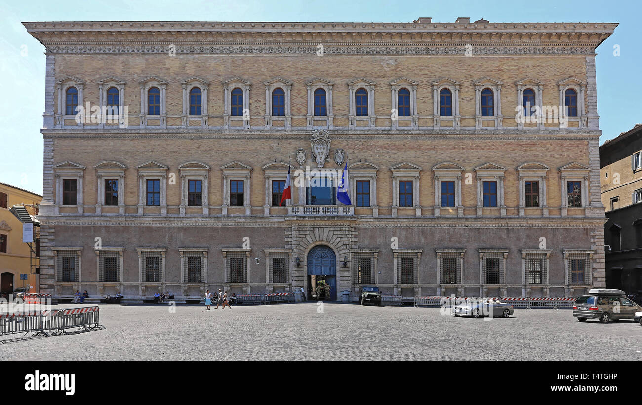 Rome, Italy - June 29, 2014: French Embassy Building Palace Farnese ...