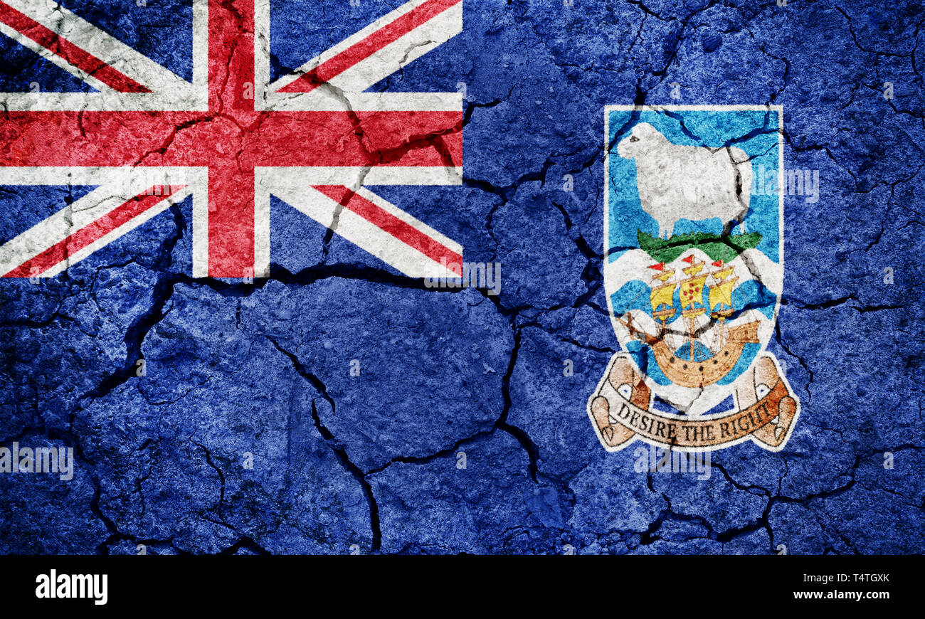 Falkland Islands flag on dry earth ground texture background Stock ...