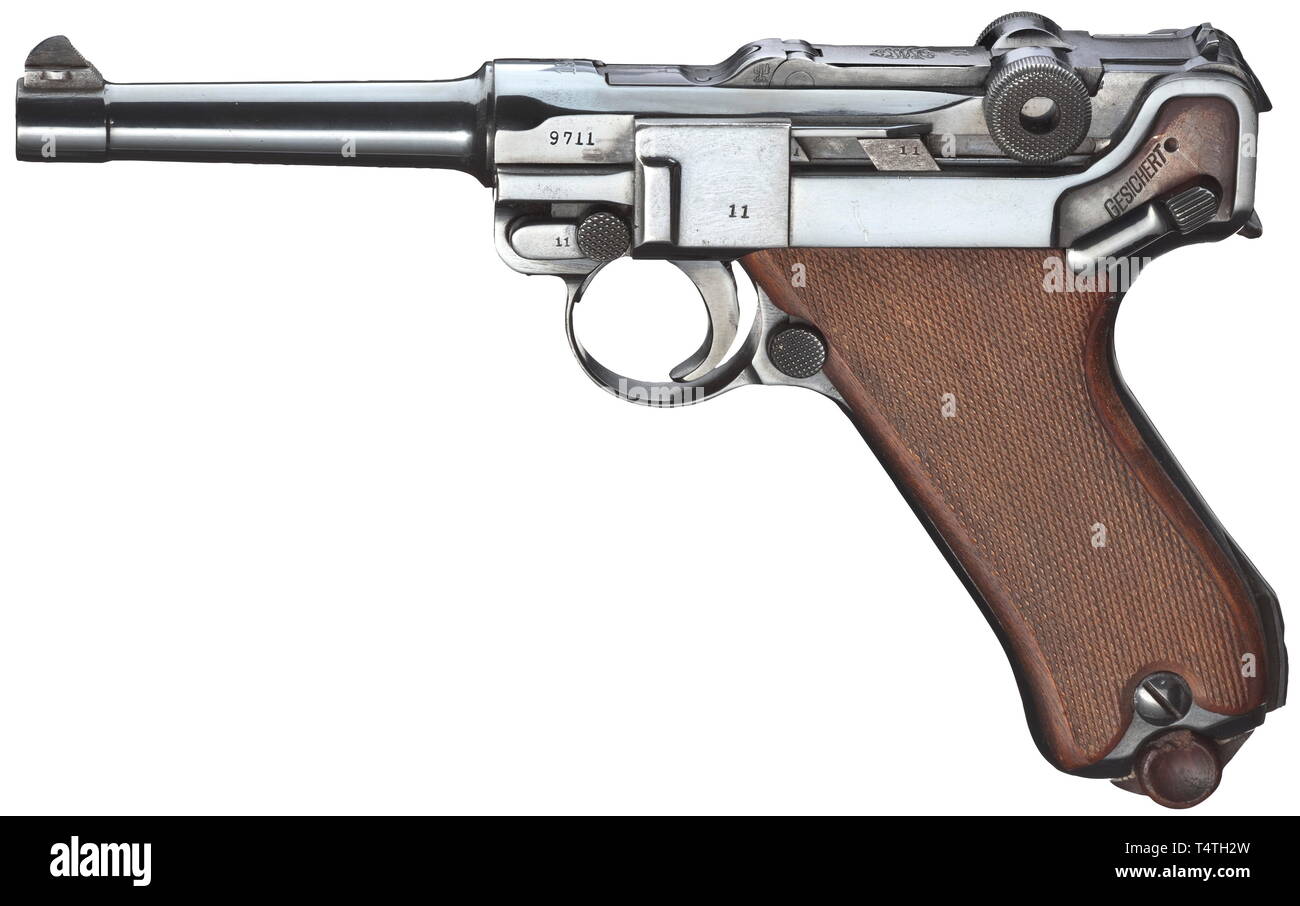 Small arms, pistols, Luger Pistol 08 Parabellum, caliber 9 mm ...