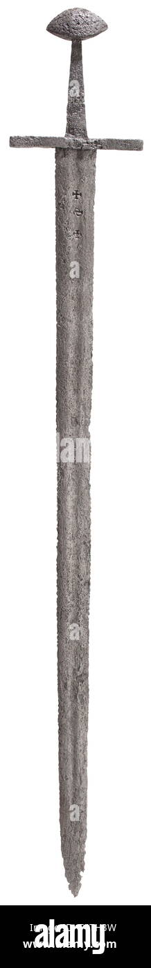 A German medieval sword, circa 1100. Double-edged blade with shallow ...
