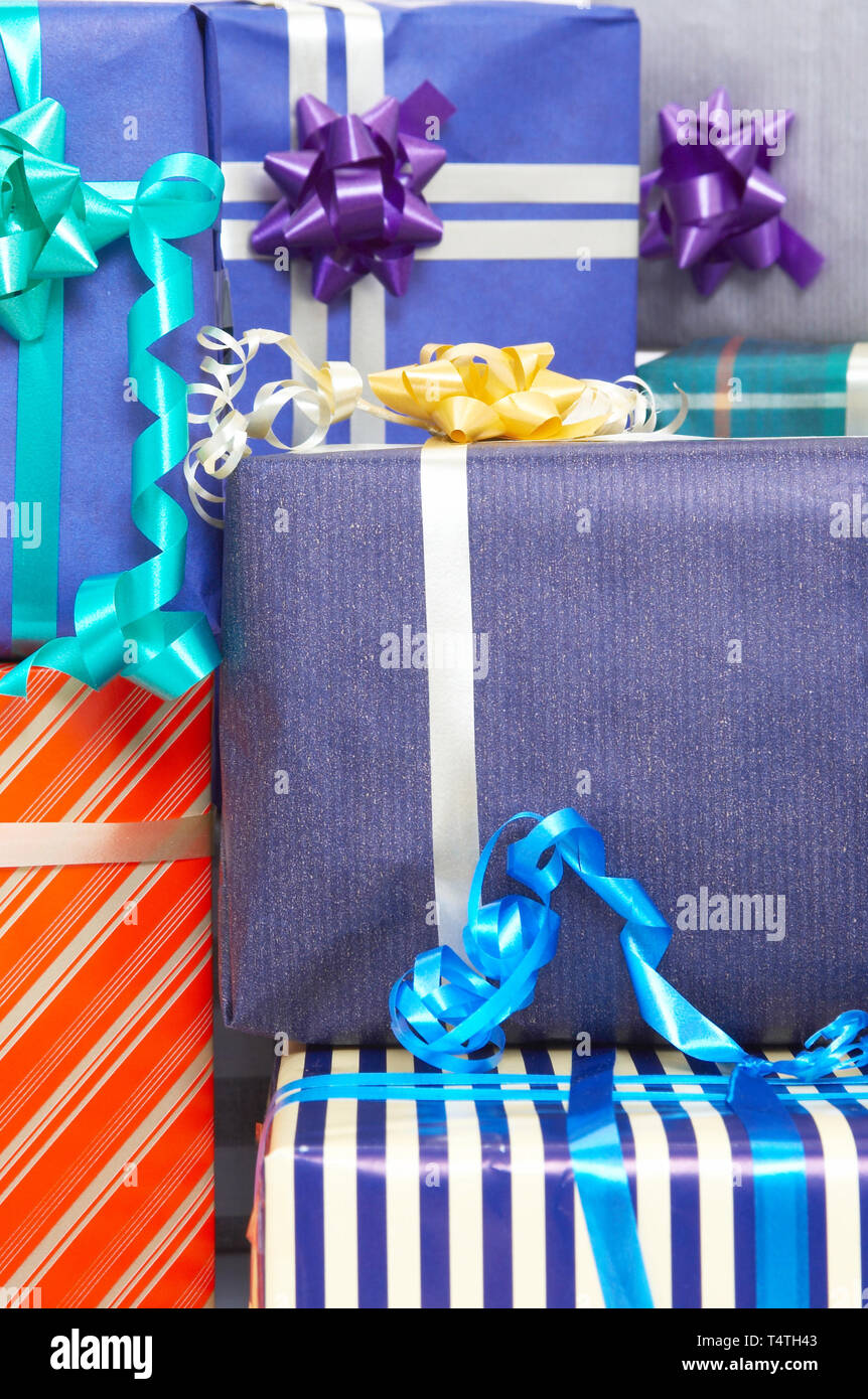 colorful presents on white background Stock Photo - Alamy