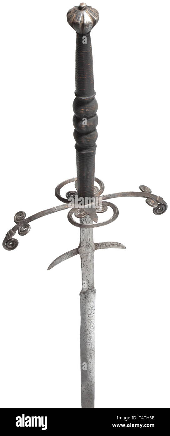 A German two-hand sword, circa 1580. Straight blade with long ricasso ...