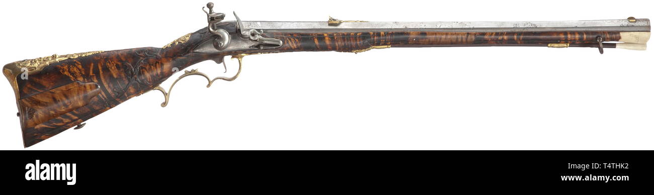 A Southern German short flintlock rifle, circa 1760. Octagonal barrel ...