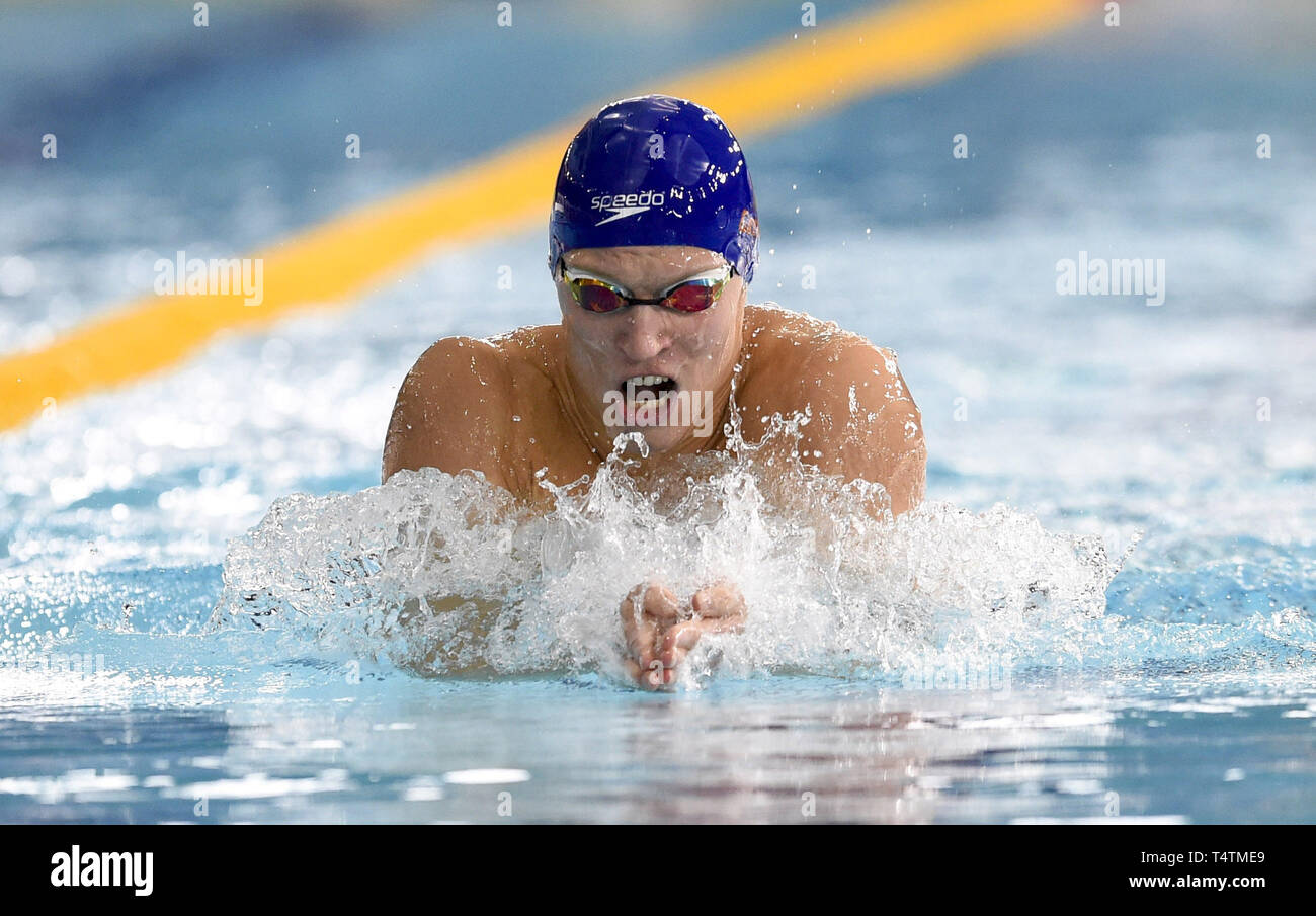 Mark Szaranek competing in Heat 6 of the Men's 400m IM event during day ...
