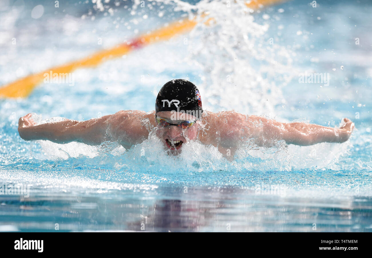 Max Litchfield competing in Heat 7 of the Men's 400m IM event during ...